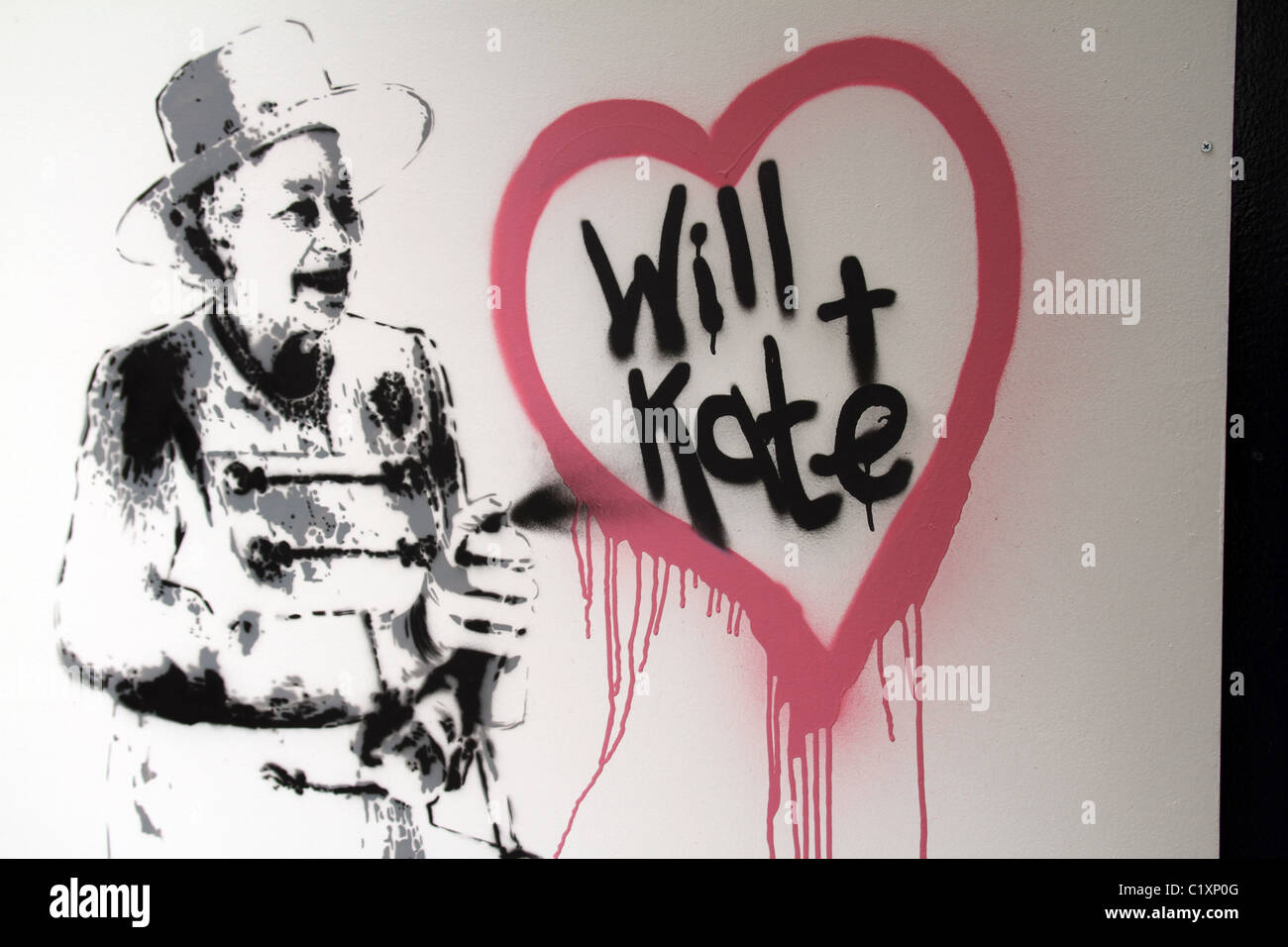 UK.Royal Wedding graffiti by street artist Banksy in London Stock Photo ...
