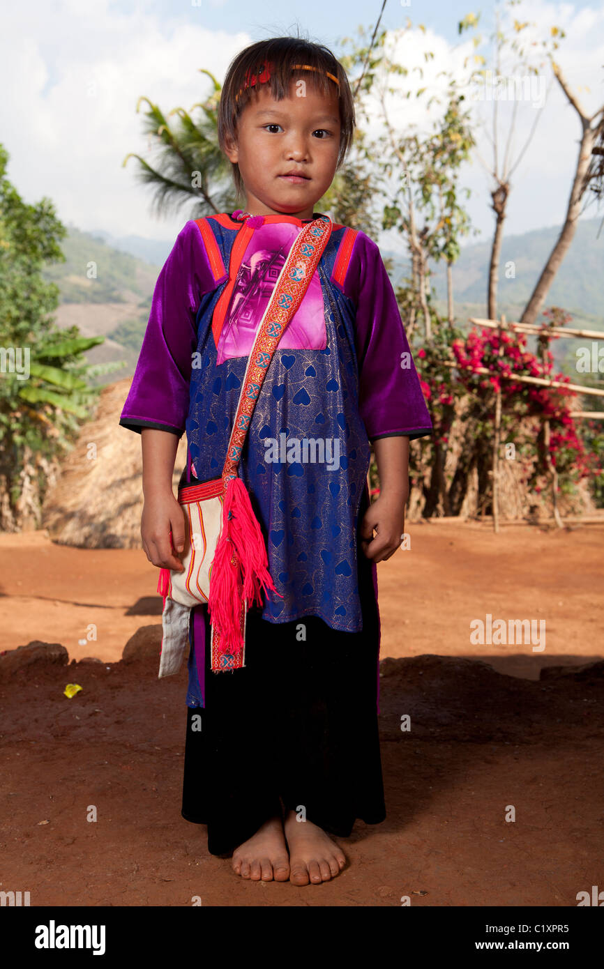 Lisu child wearing traditional cloth for celebrate New year, Ban Hua Ko ...