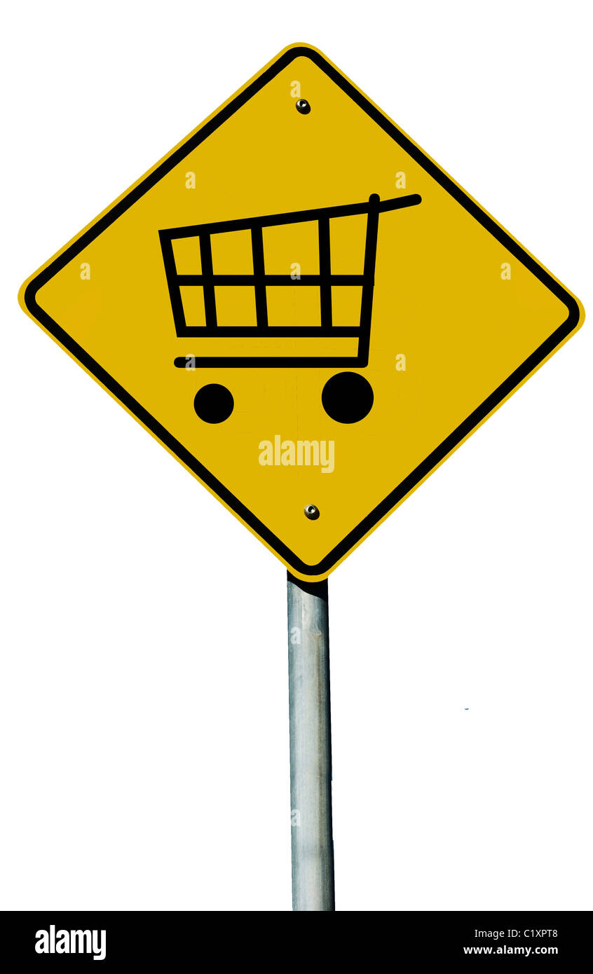 A shopping sign isolated on a plain white background Stock Photo - Alamy