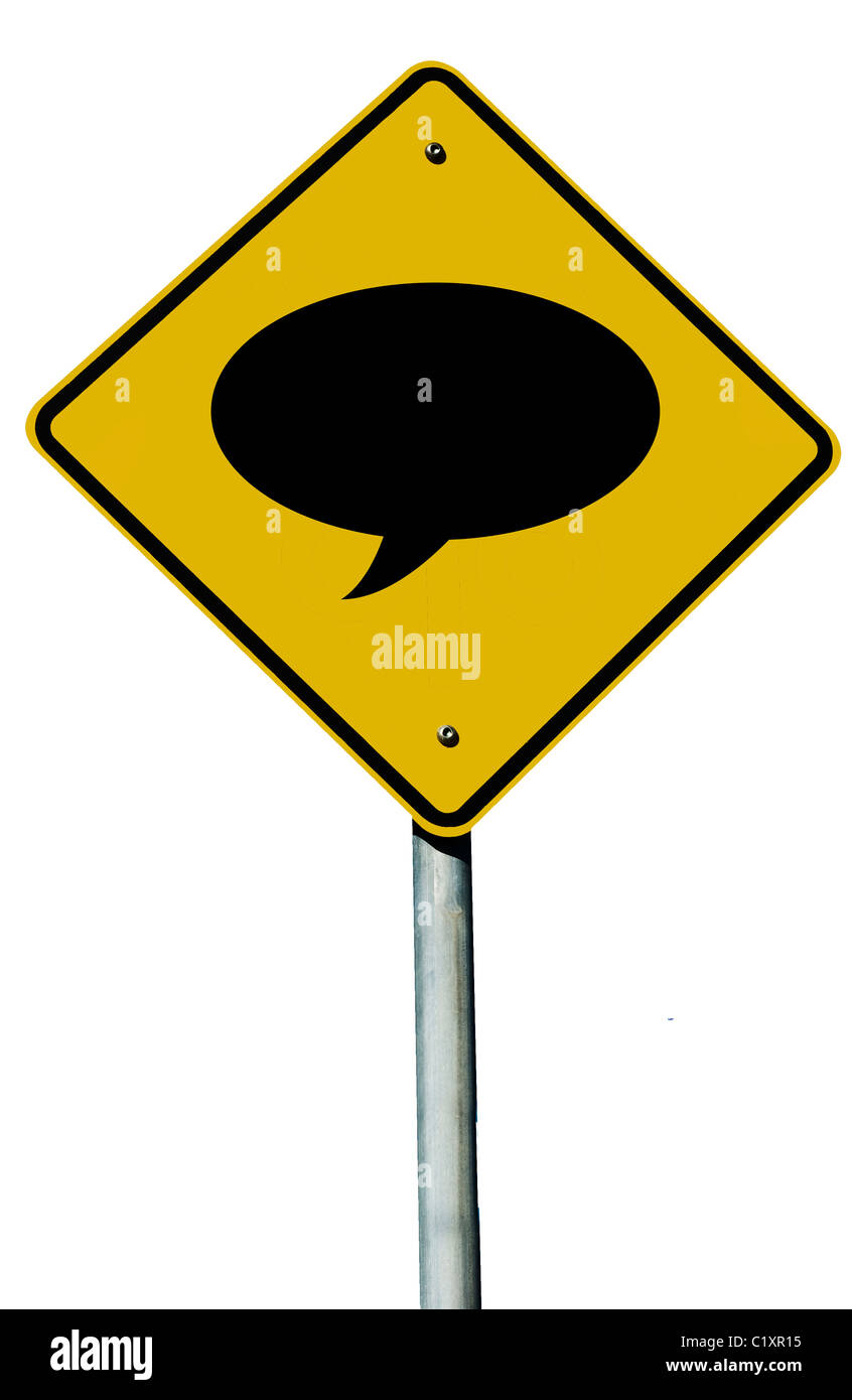A speech bubble sign isolated on a plain white background Stock Photo ...