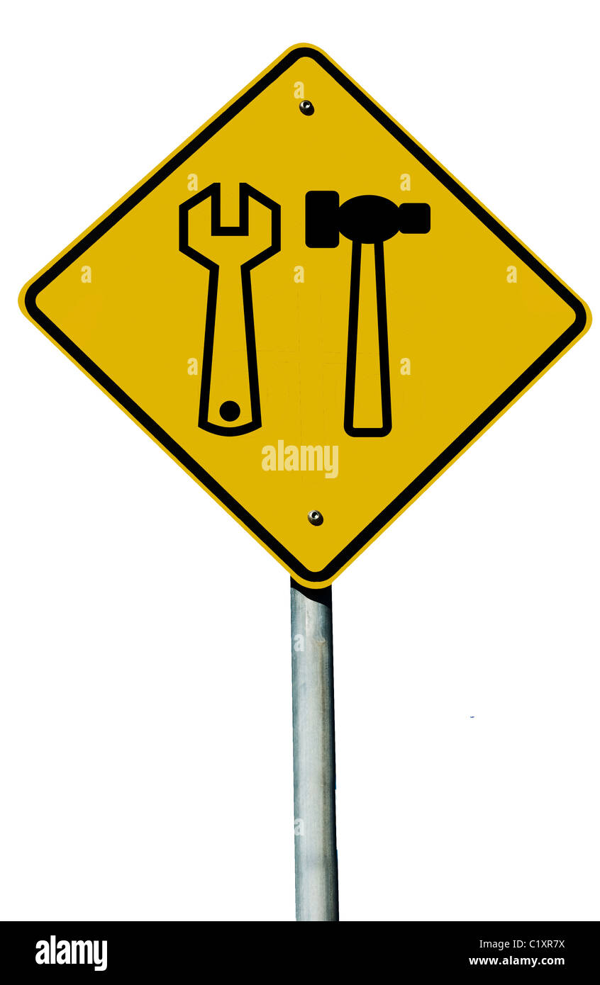 A tools sign isolated on a plain white background Stock Photo - Alamy