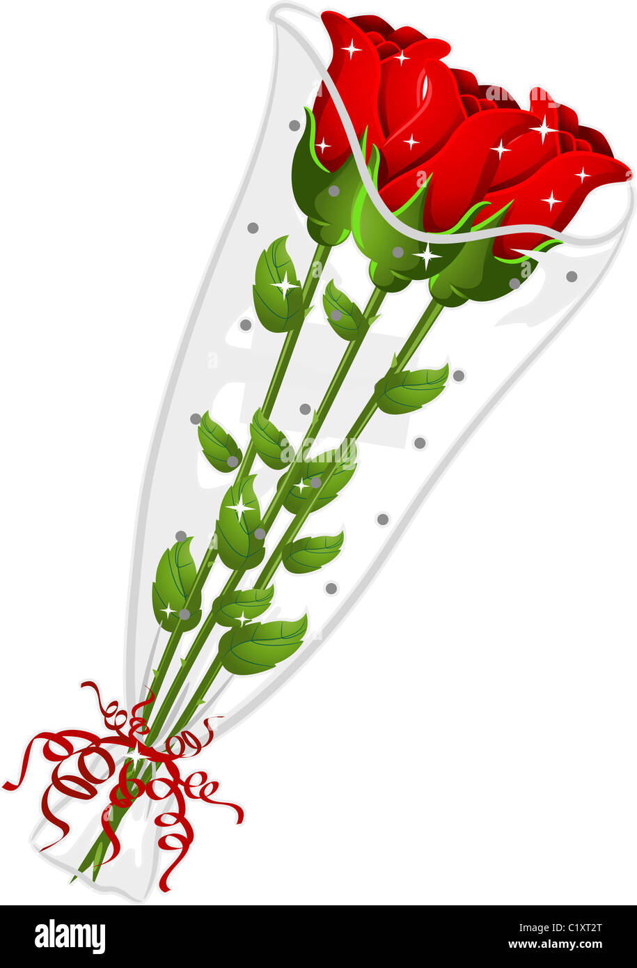 Illustration of Three Red Roses Wrapped in Plastic Stock Photo - Alamy