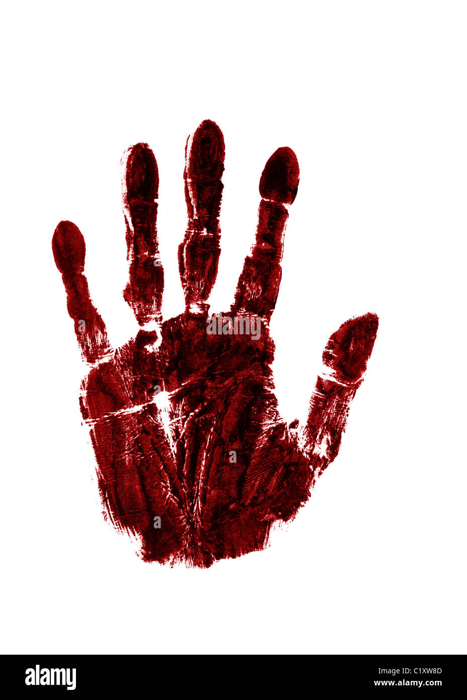 Red ink impression of left hand Stock Photo - Alamy