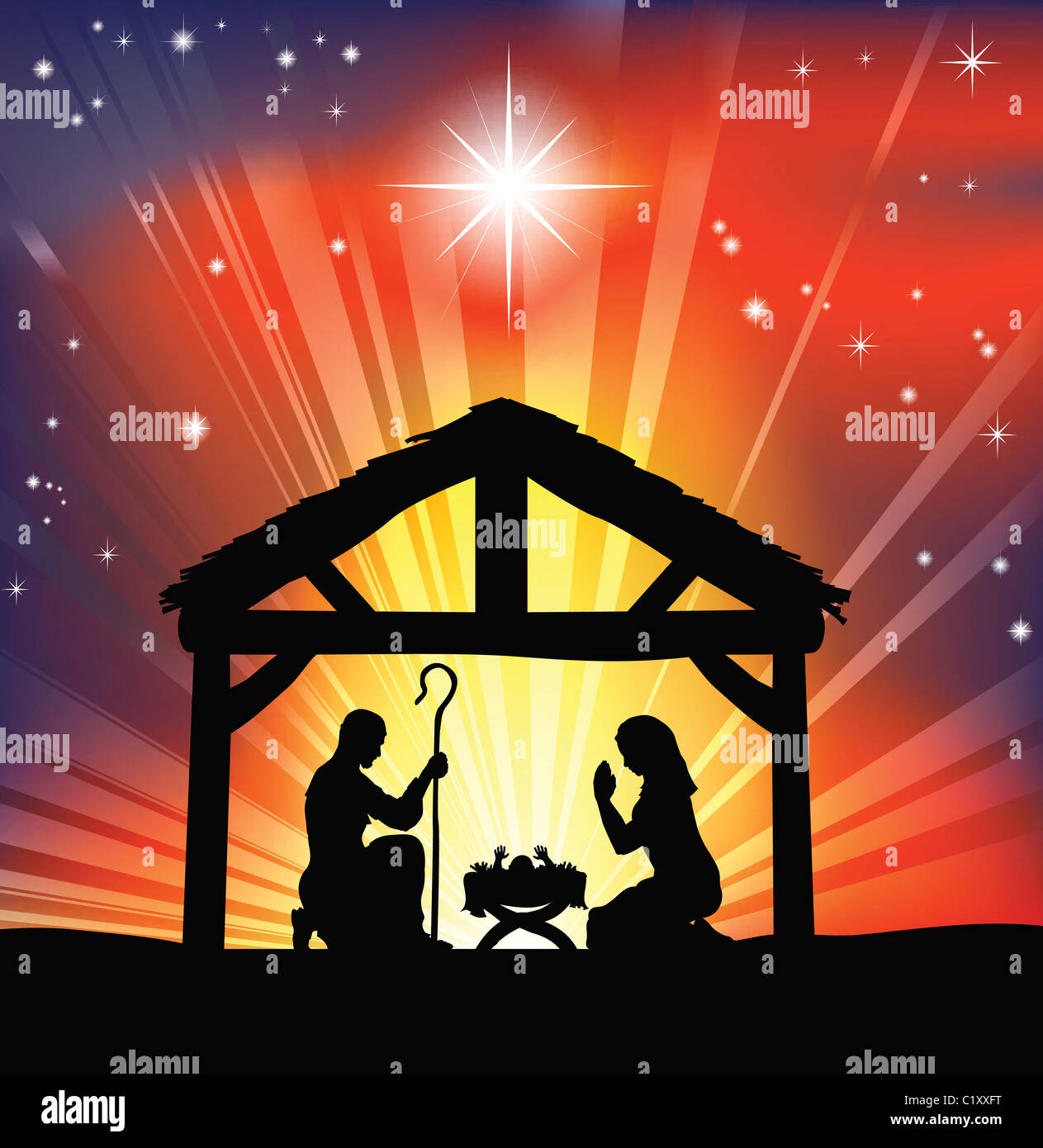 Illustration of traditional Christian Christmas Nativity scene Stock ...