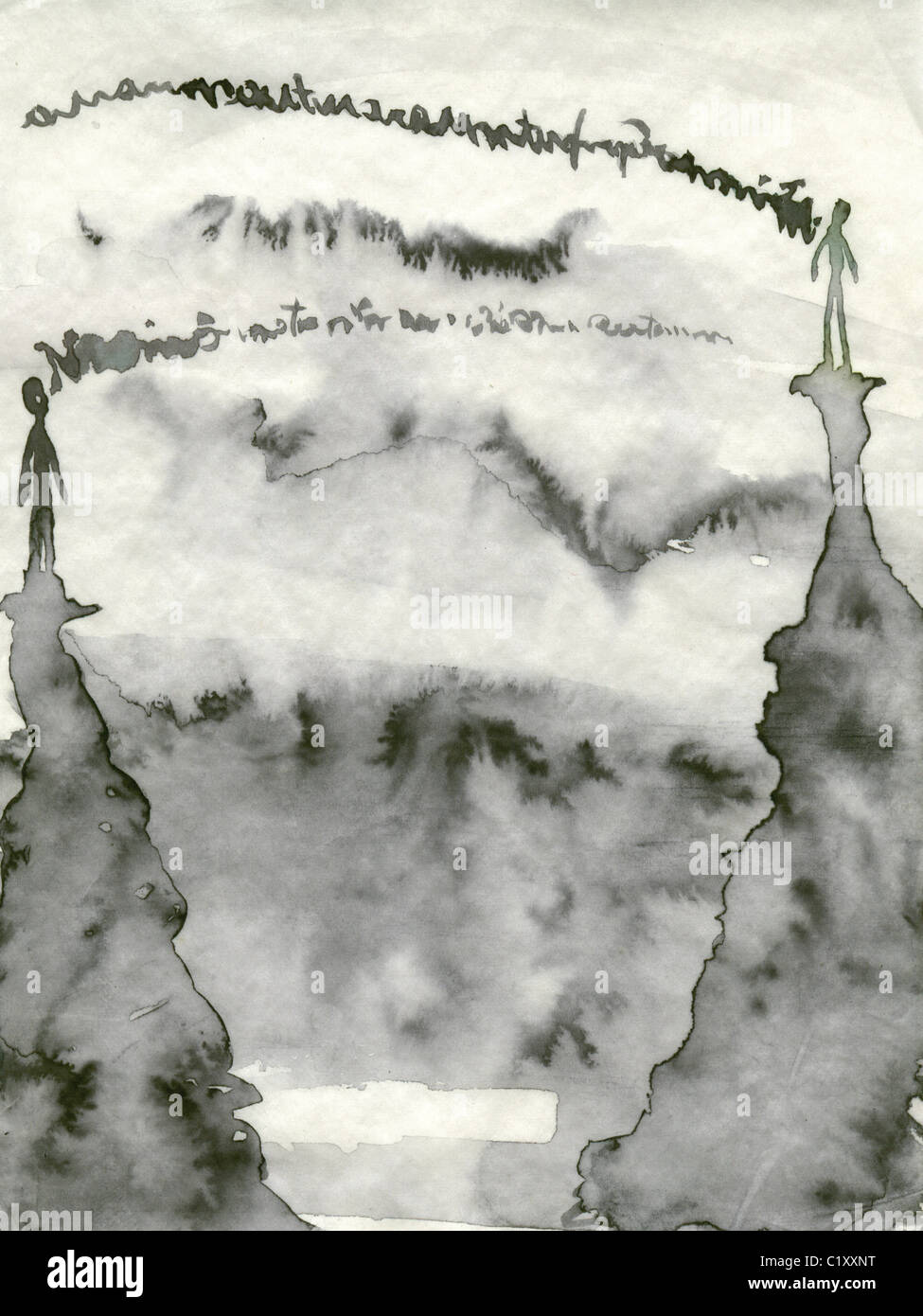 two men speaking from different platform, watercolor Stock Photo - Alamy