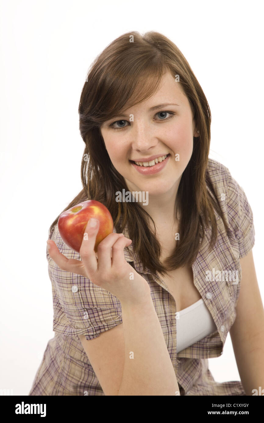 young woman with apple Stock Photo - Alamy