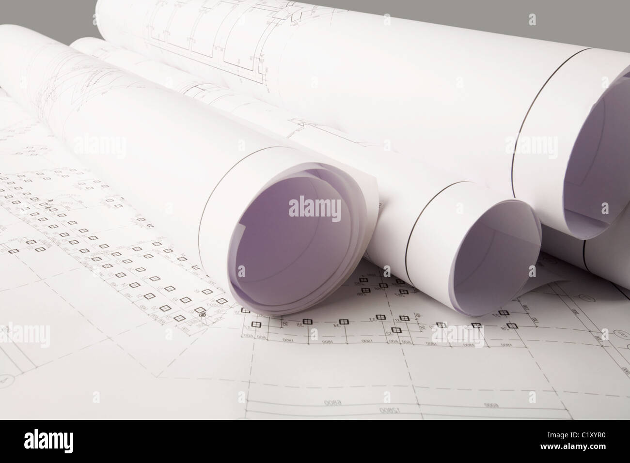 Close-up of blueprints with sketches of projects Stock Photo - Alamy