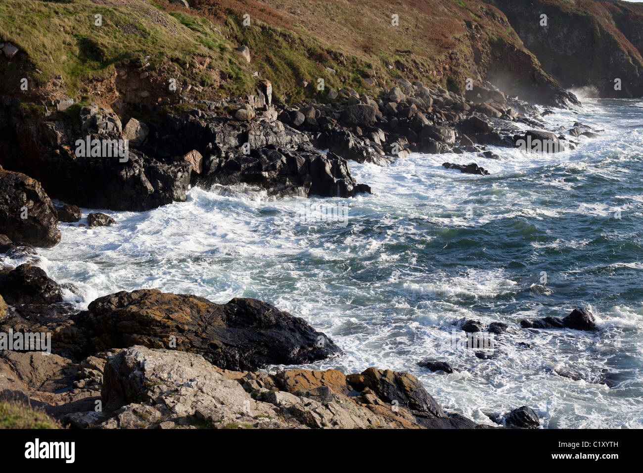 Cornish sea shore with rough waves Stock Photo - Alamy