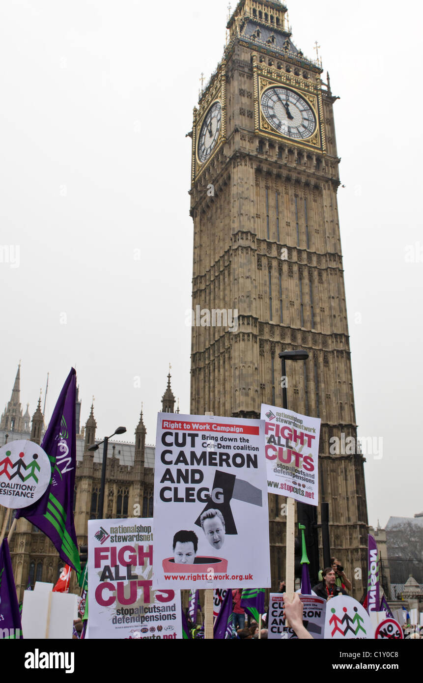 Protest Banners outside Big Ben and Parliament TUC "March For the ...