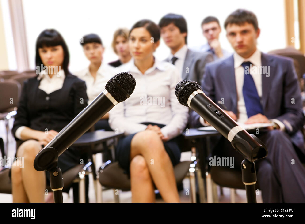 Image of confident people listening to lecture at conference Stock ...