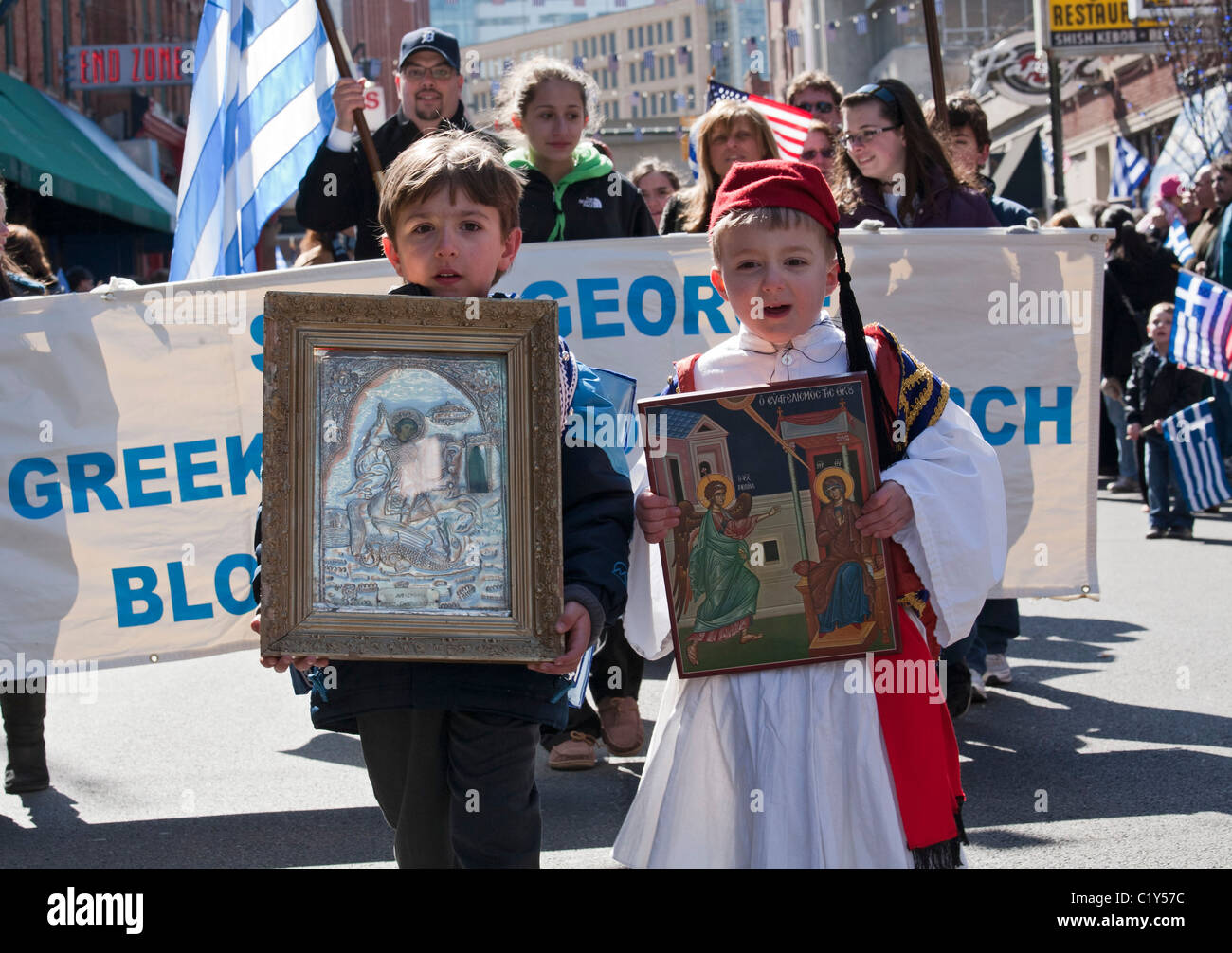 Greek-Americans at Greek Independence Day Parade in Detroit Stock Photo ...
