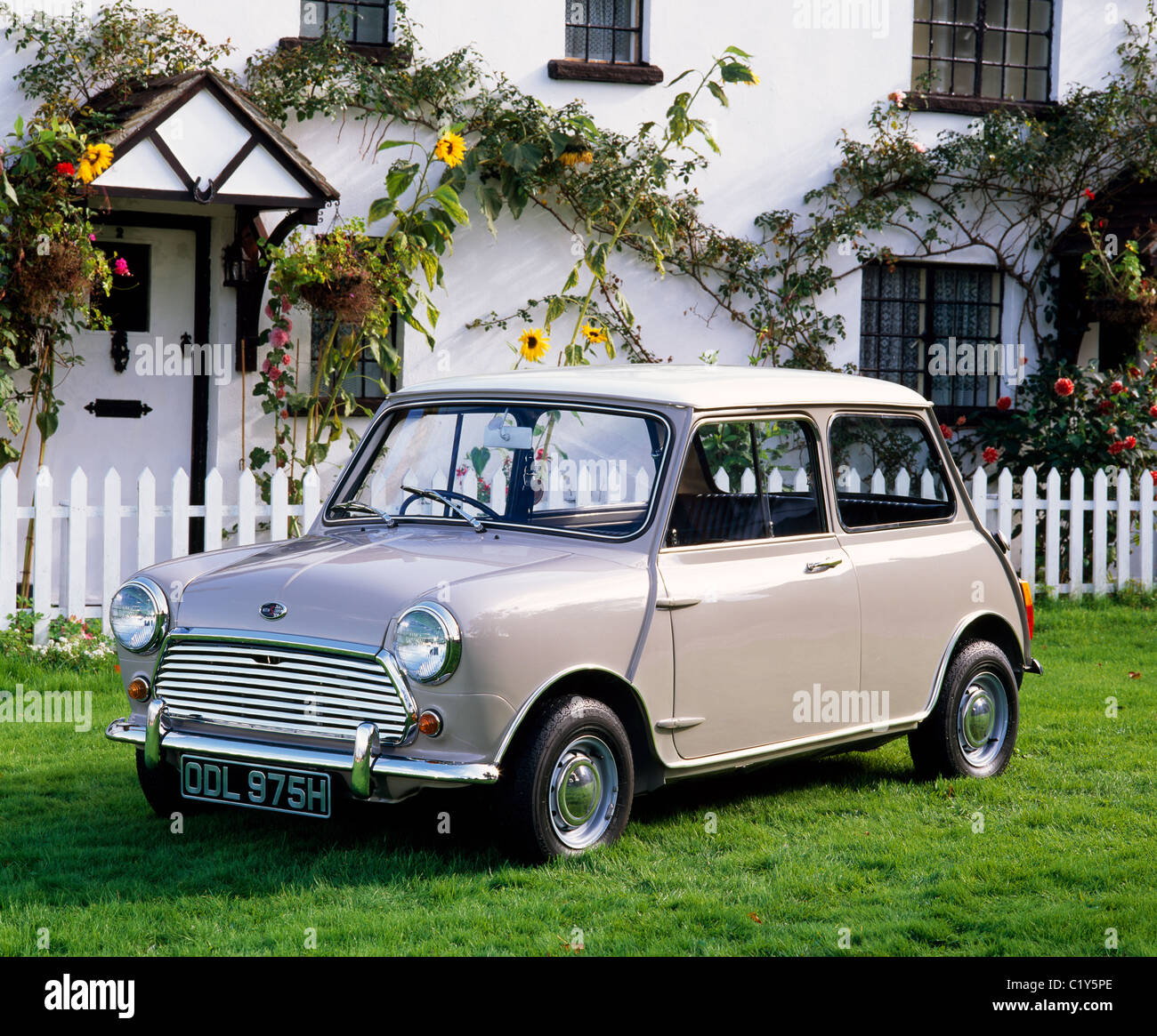 Austin Cooper S MKII from 1969, parked outside a traditional white ...