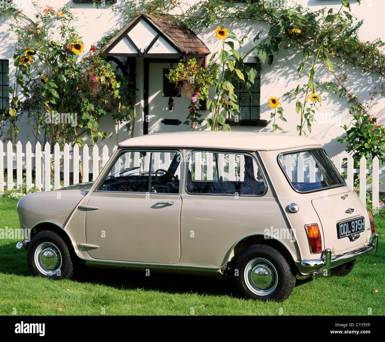 Austin Cooper S MKII from 1969, parked outside a traditional white ...