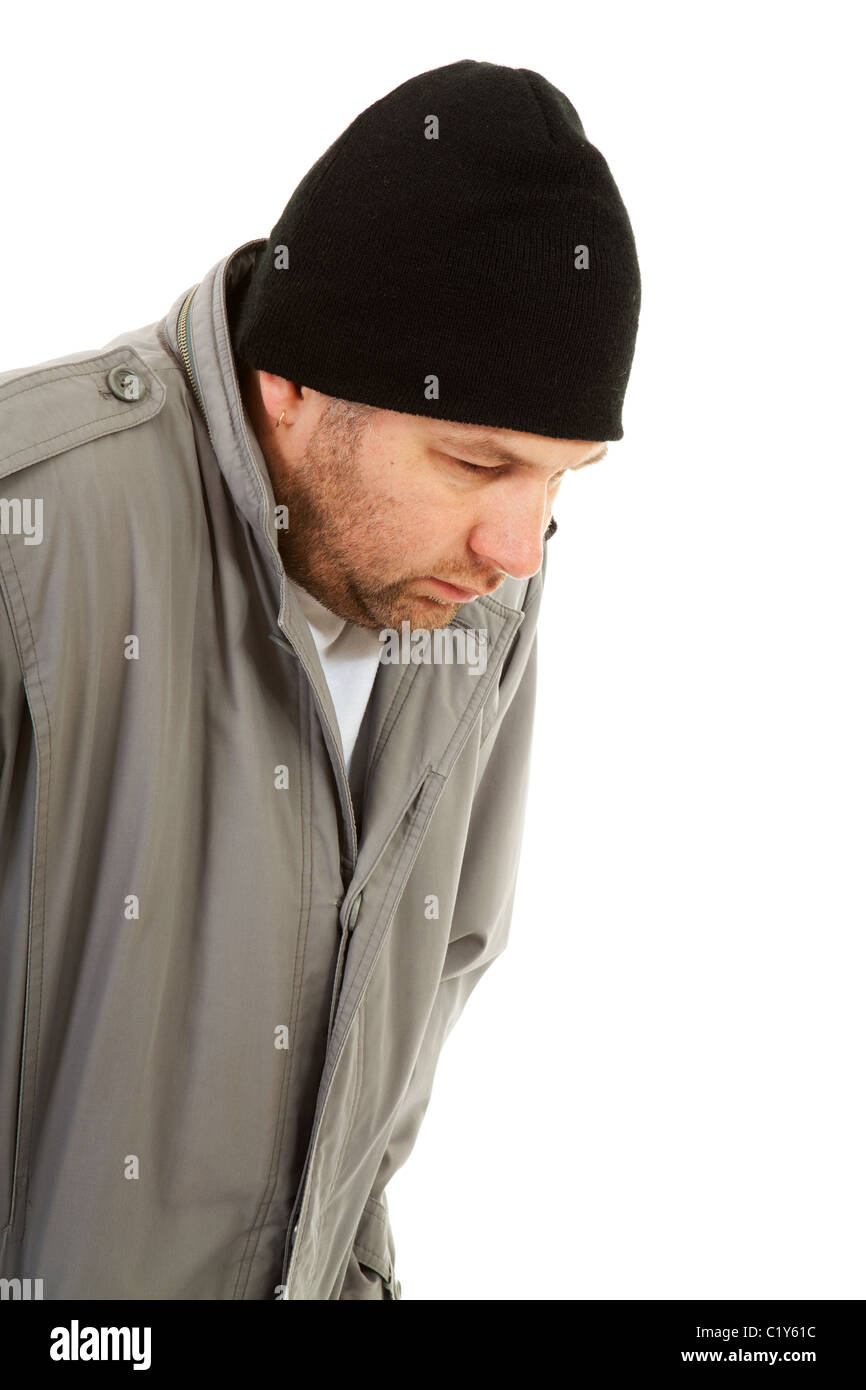 male homeless tramp over white background Stock Photo - Alamy