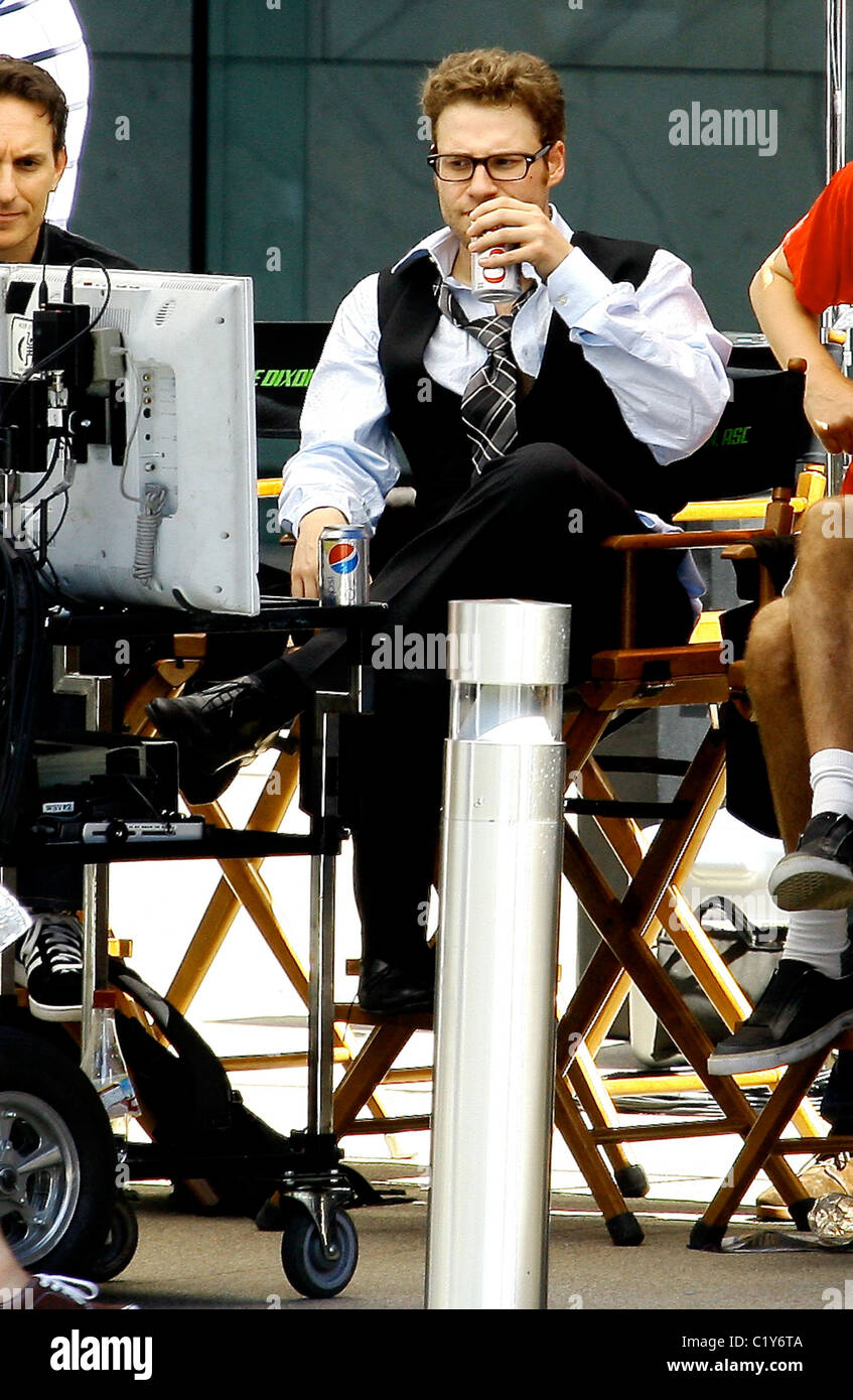 Seth Rogen on set for his upcoming film adaptation 'The Green Hornet ...