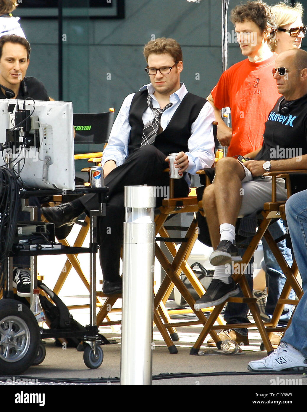 Seth Rogen on set for his upcoming film adaptation 'The Green Hornet ...