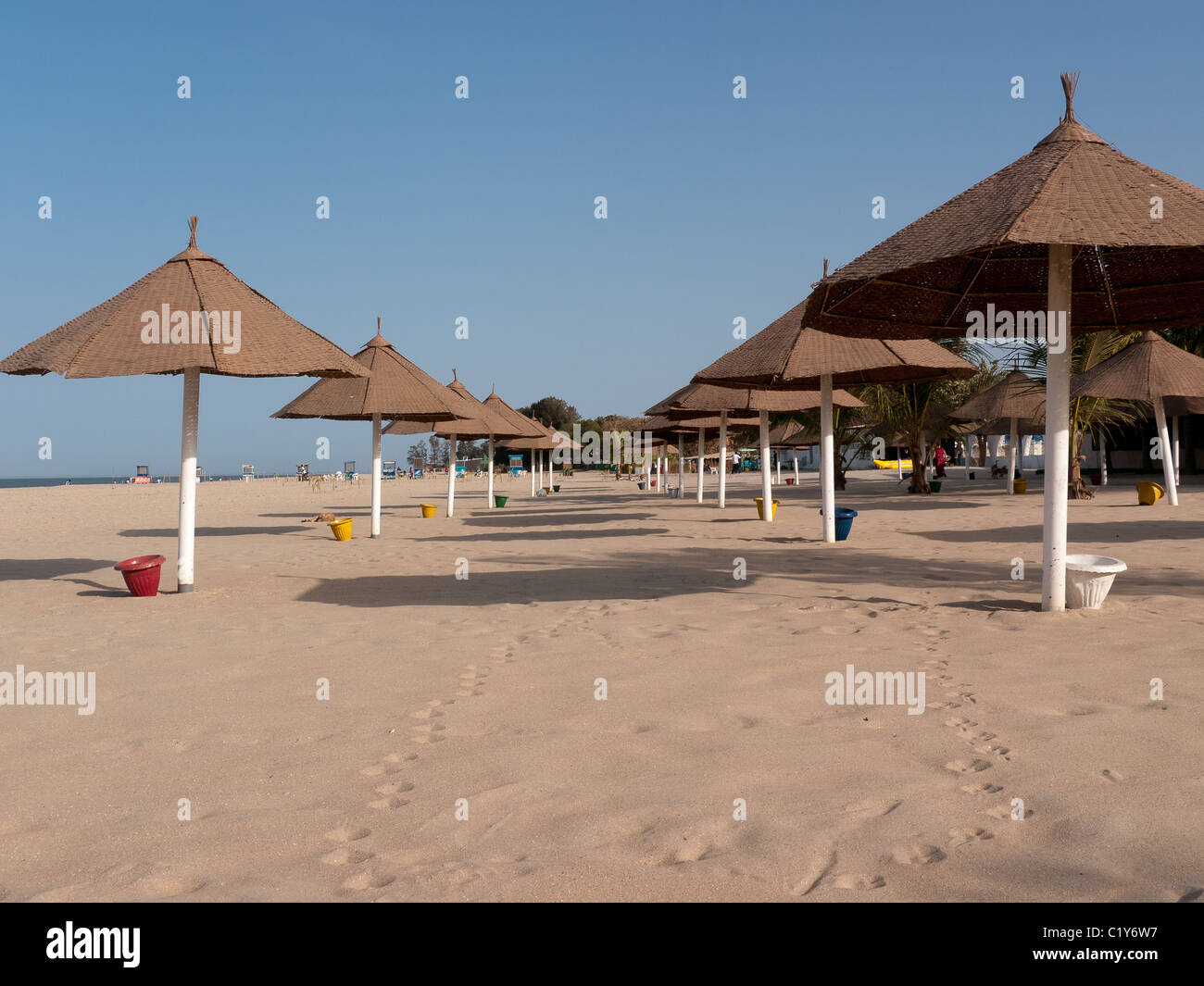 The beach with sunbeds and thatched parasols by the Atlantic Hotel ...