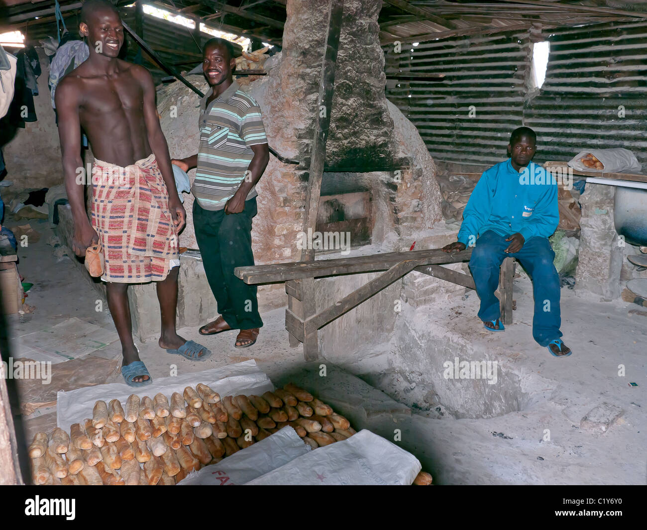 Men Baking bread in the City of Banjul, The Gambia, West Africa Stock ...