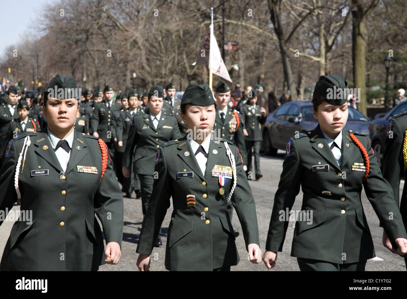 High School ROTC members march in the 2011 Irish Parade in Park Slope ...