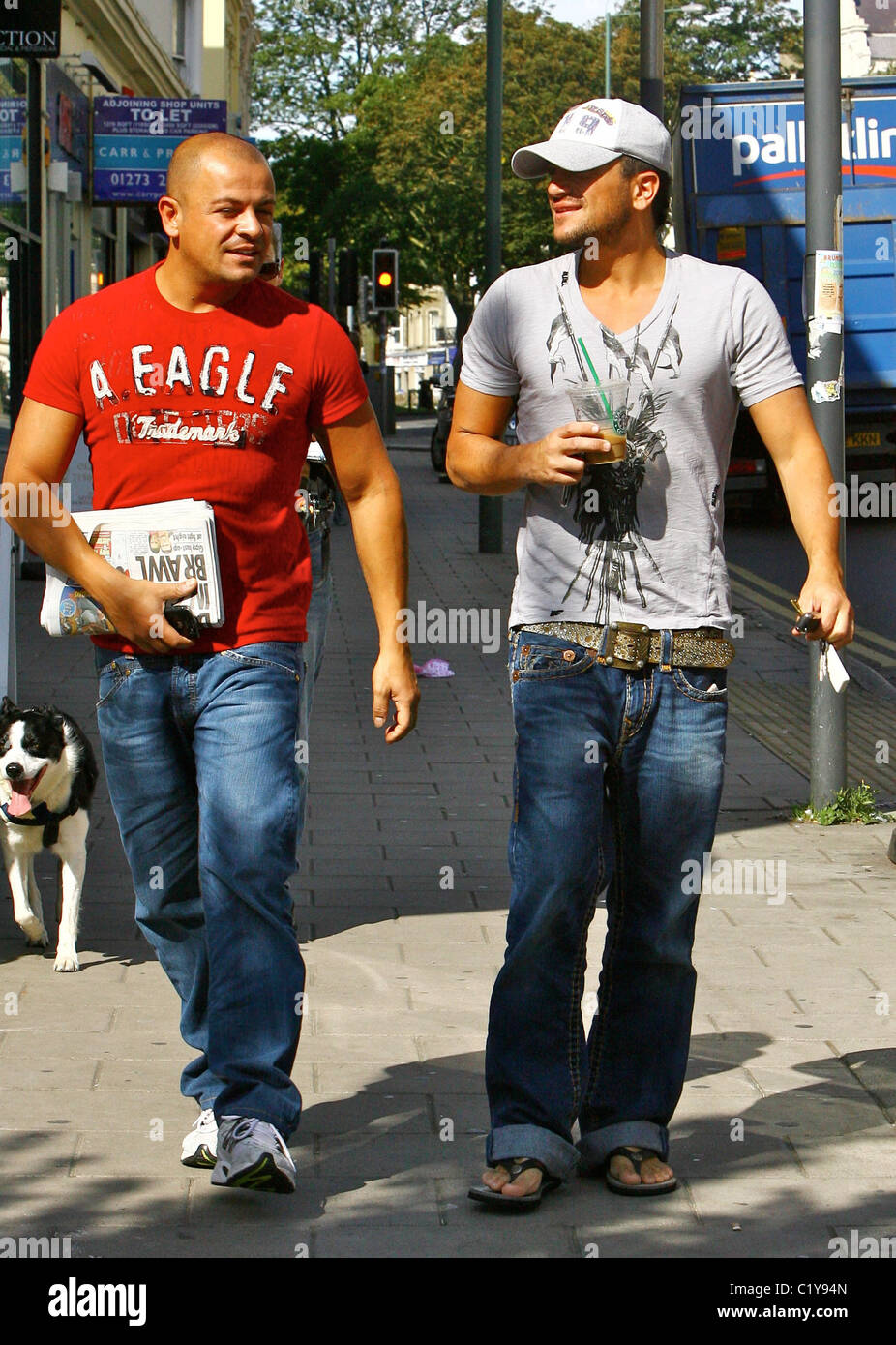 Peter Andre and his brother Mike Andre walk back to their car after ...