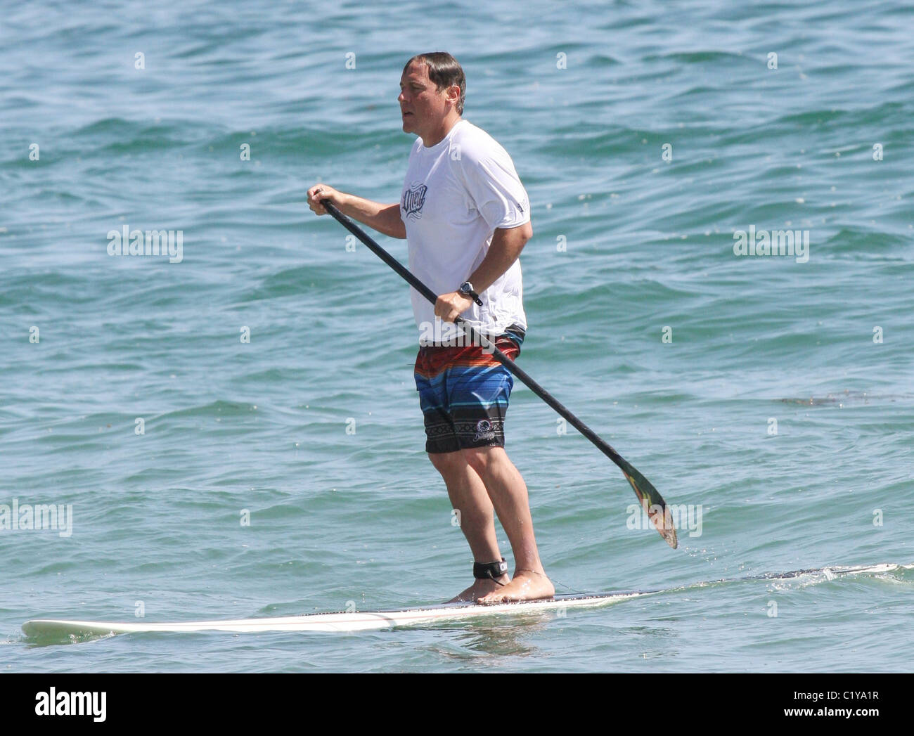 Jon Favreau spends the day paddleboarding on Malibu Beach. Los Angeles ...