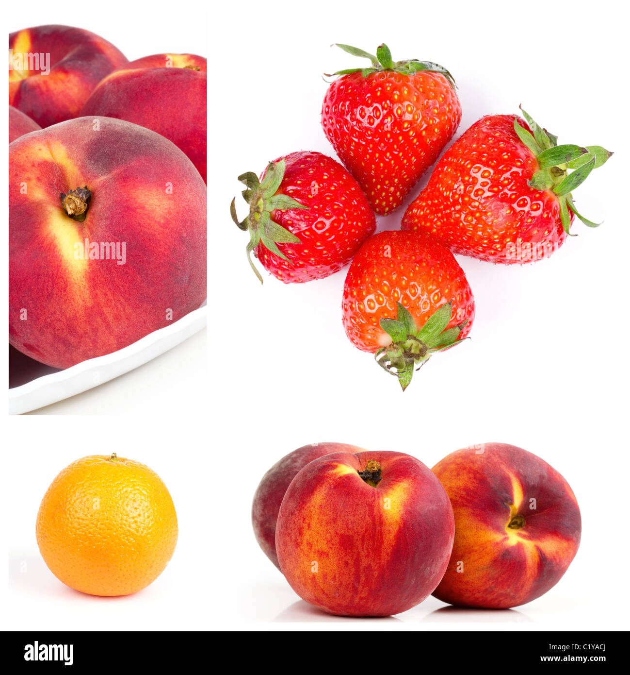 Fruits collage. Strawberry, orange and nectarines parts Stock Photo - Alamy