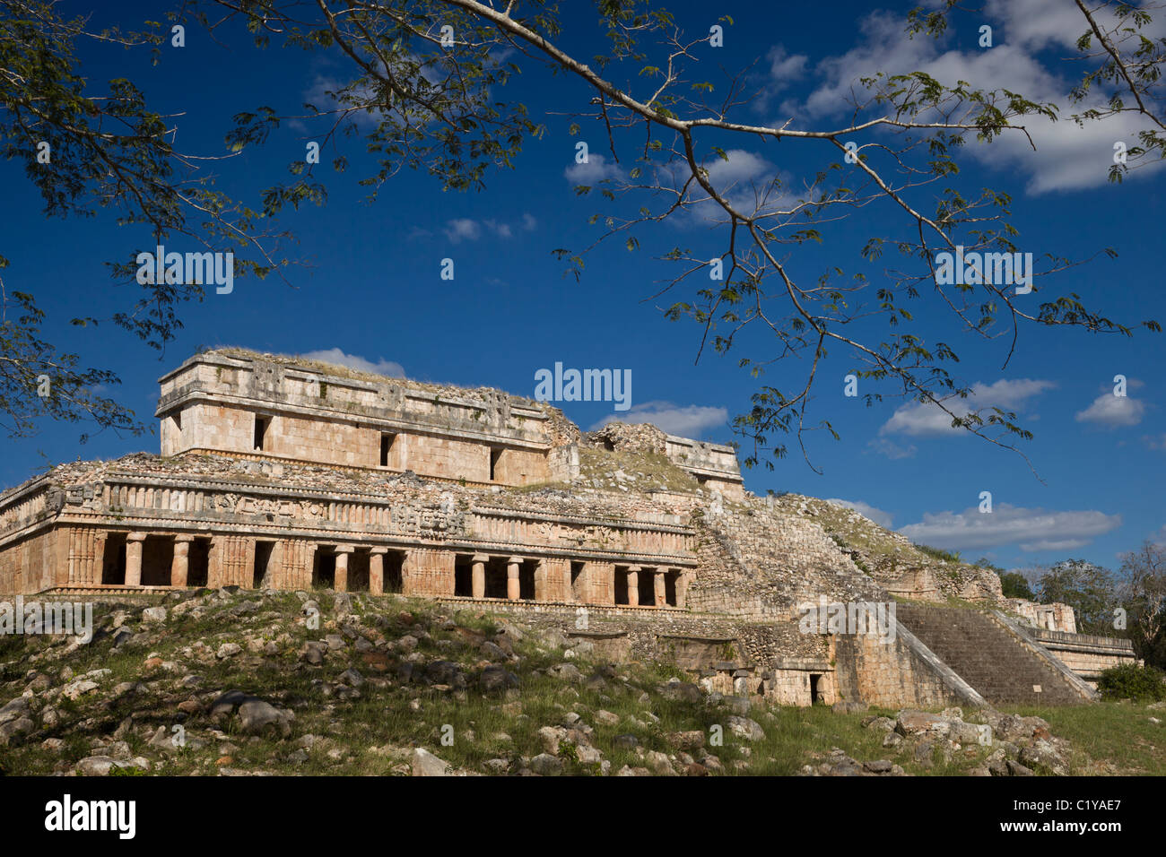 El Palacio or The Palace at the Late Classic Maya ruins of Sayil along ...