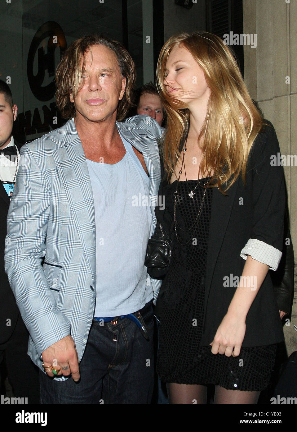 Mickey Rourke leaving Mahiki nightclub with a mystery blonde London ...