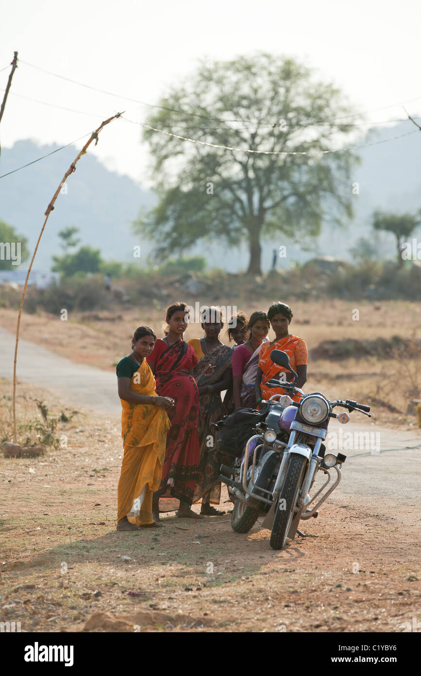 ladies with an Enfield Bullet diesel Andhra Pradesh South India Stock ...