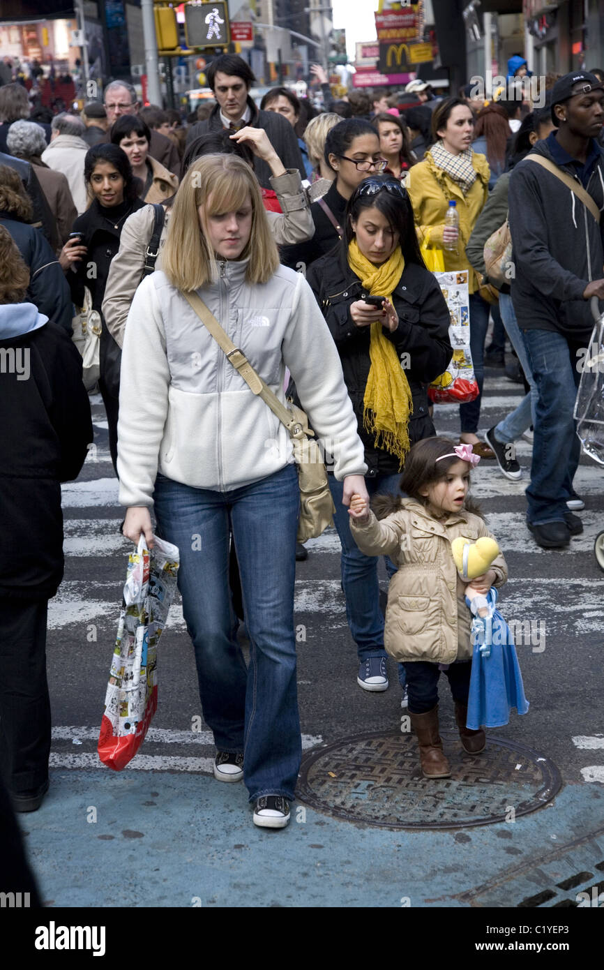 Manhattan crosswalk people crowds times square city urban pedestrians ...