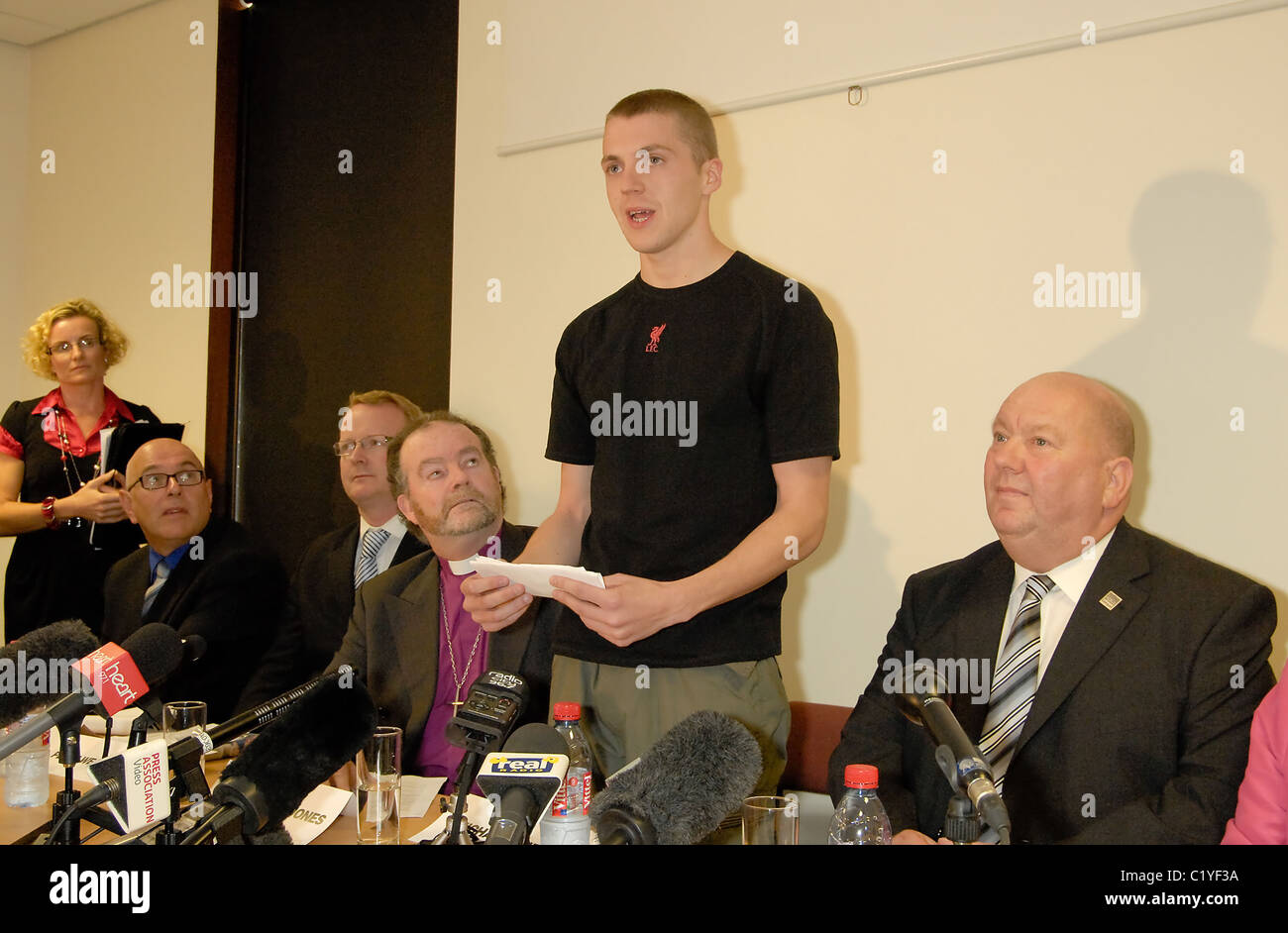 Michael Shields at a press conference. The Liverpool fan who was jailed ...