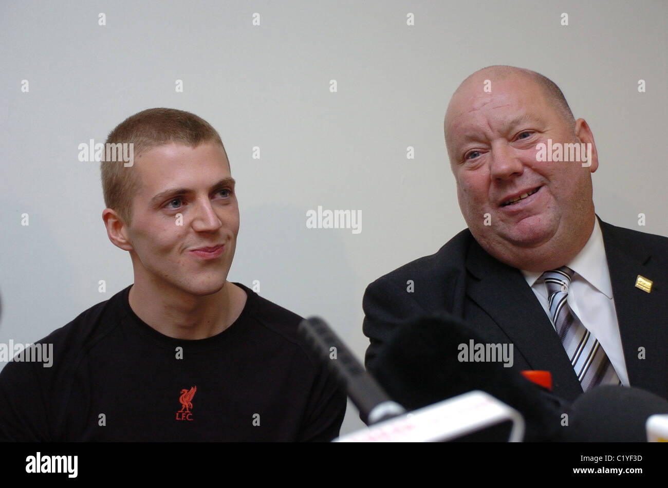 Michael Shields at a press conference. The Liverpool fan who was jailed ...