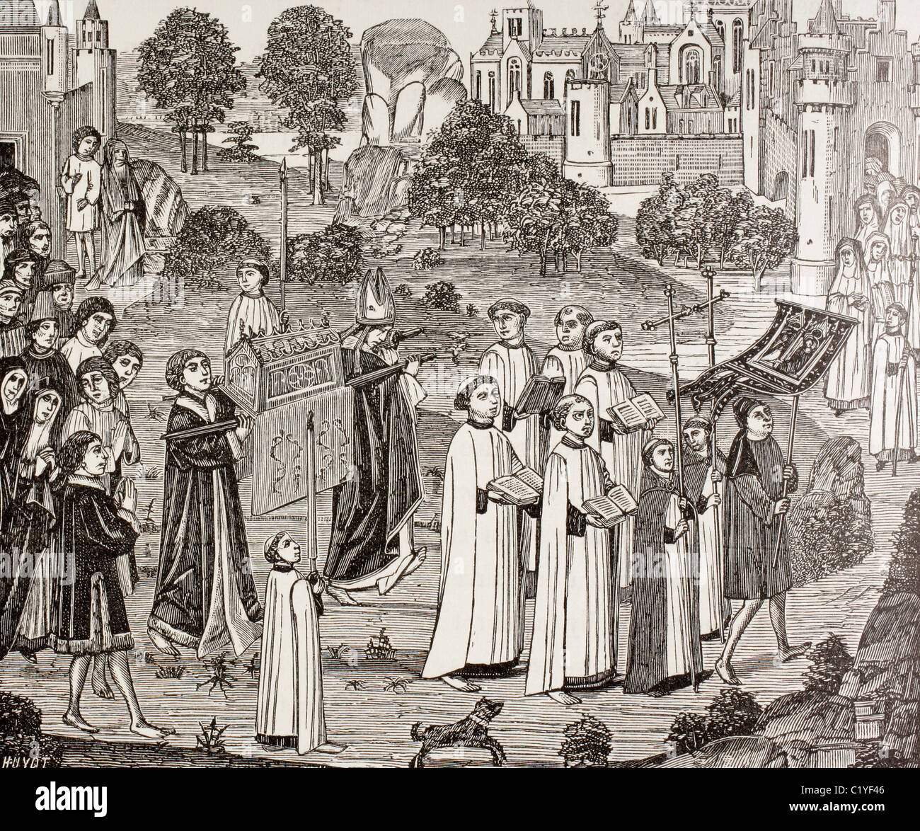 Count Renier bearing the body of Saint Veronica to St. Waudru church in ...