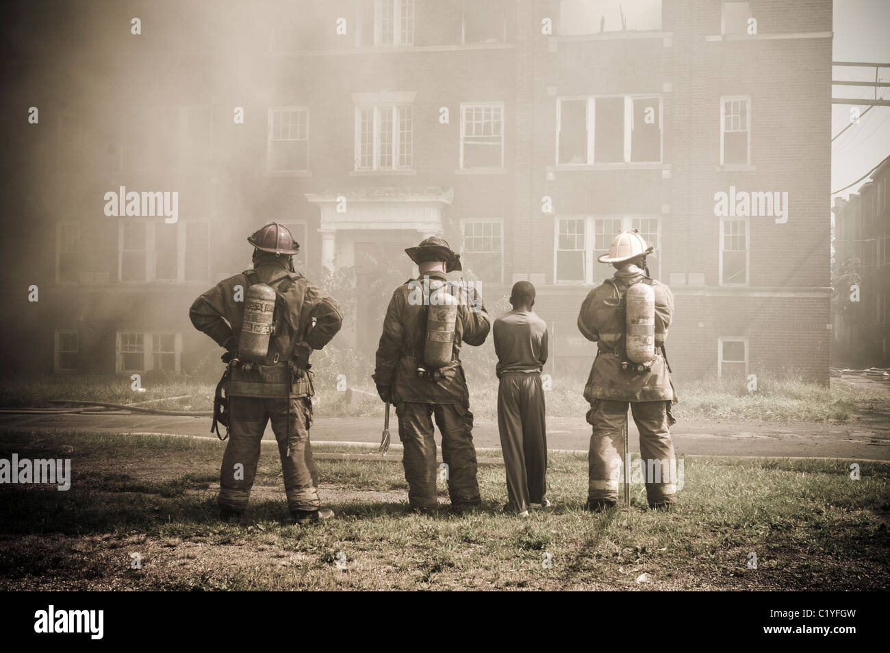 Three firefighters hi-res stock photography and images - Alamy