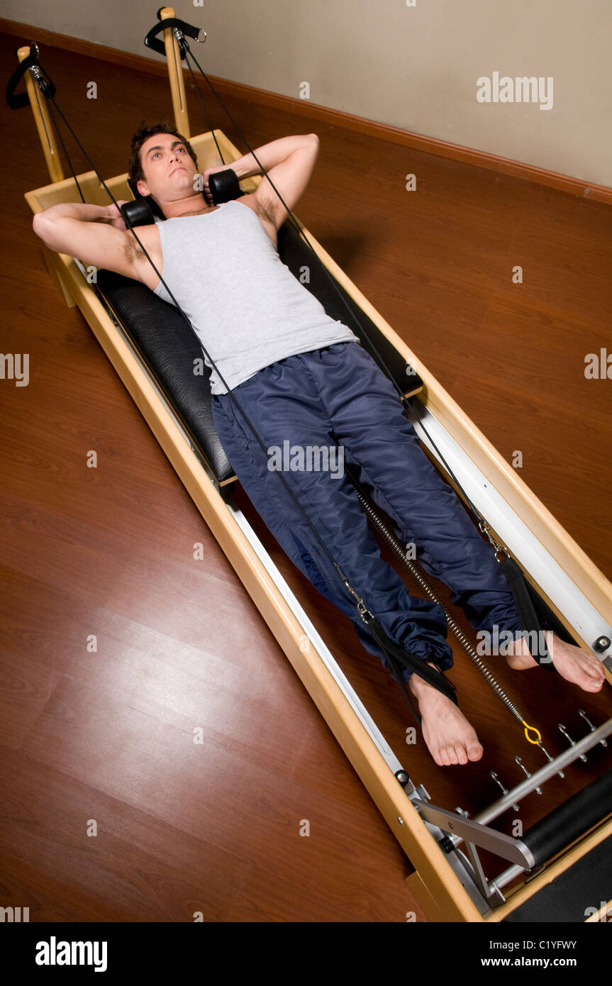 Man, sportsman, lay, lying, extend, extending, stretch, stretching ...