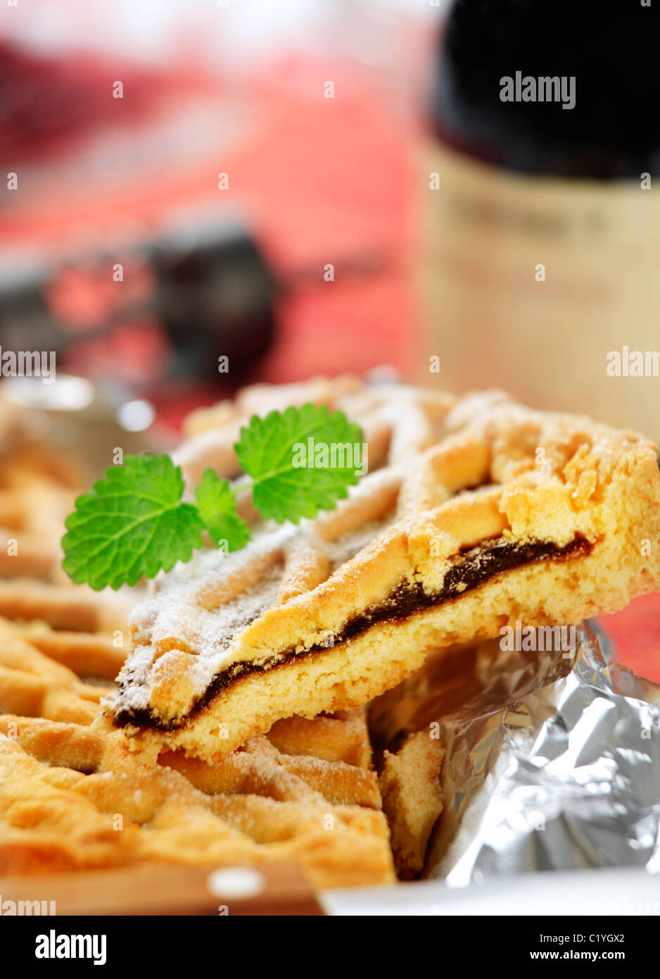 Lattice topped tart with damson cheese filling Stock Photo - Alamy