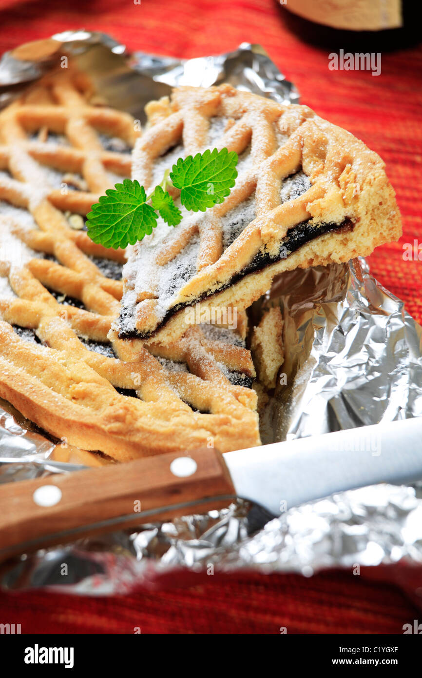 Lattice topped tart with damson cheese filling Stock Photo - Alamy