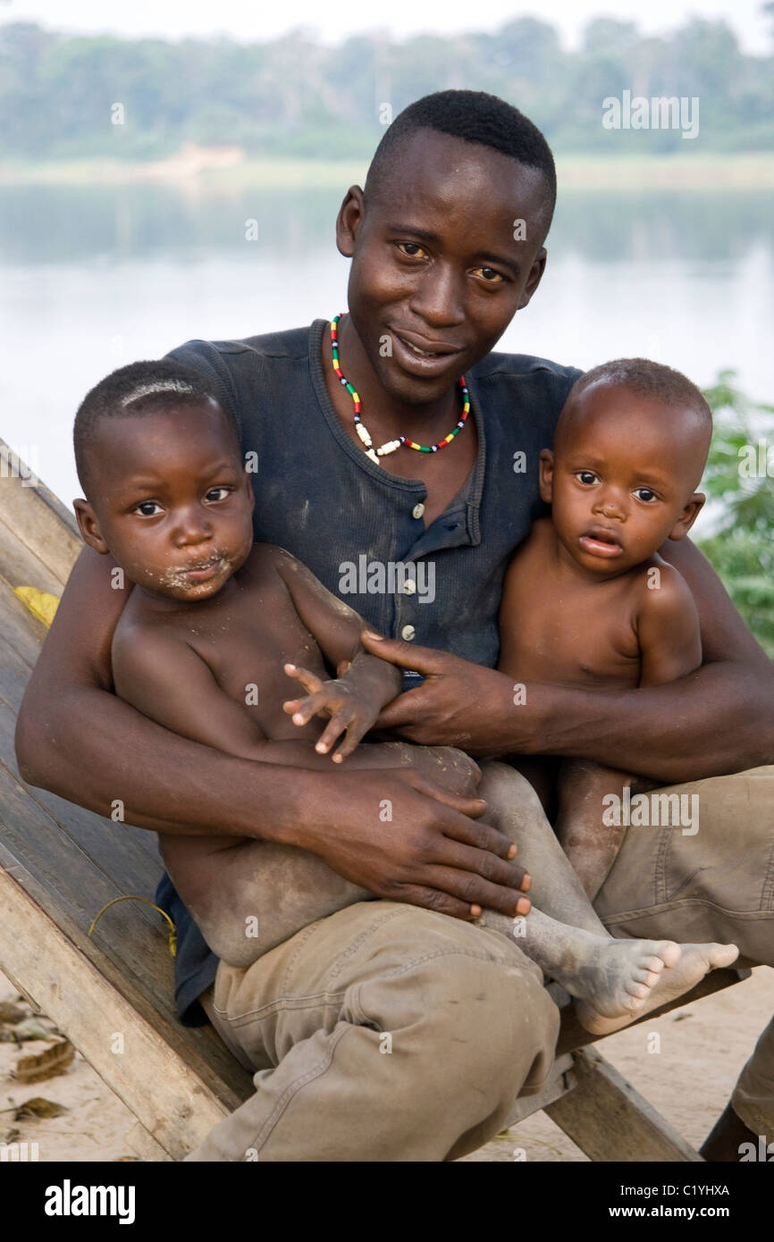 A father with his two boys Betou Ubangi River Republic of Congo Stock ...
