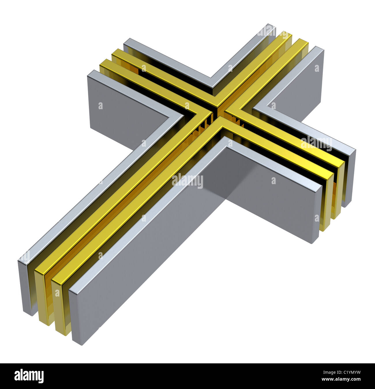 Gold - silver cross isolated on white Stock Photo - Alamy
