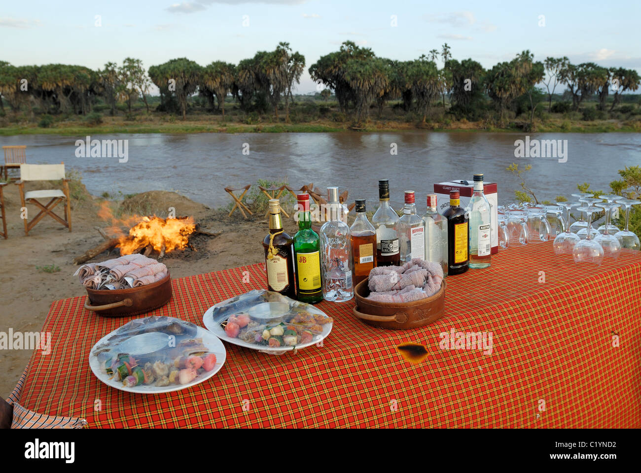 with food and drinks prepared table for sundowner at Elephant Bedroom ...