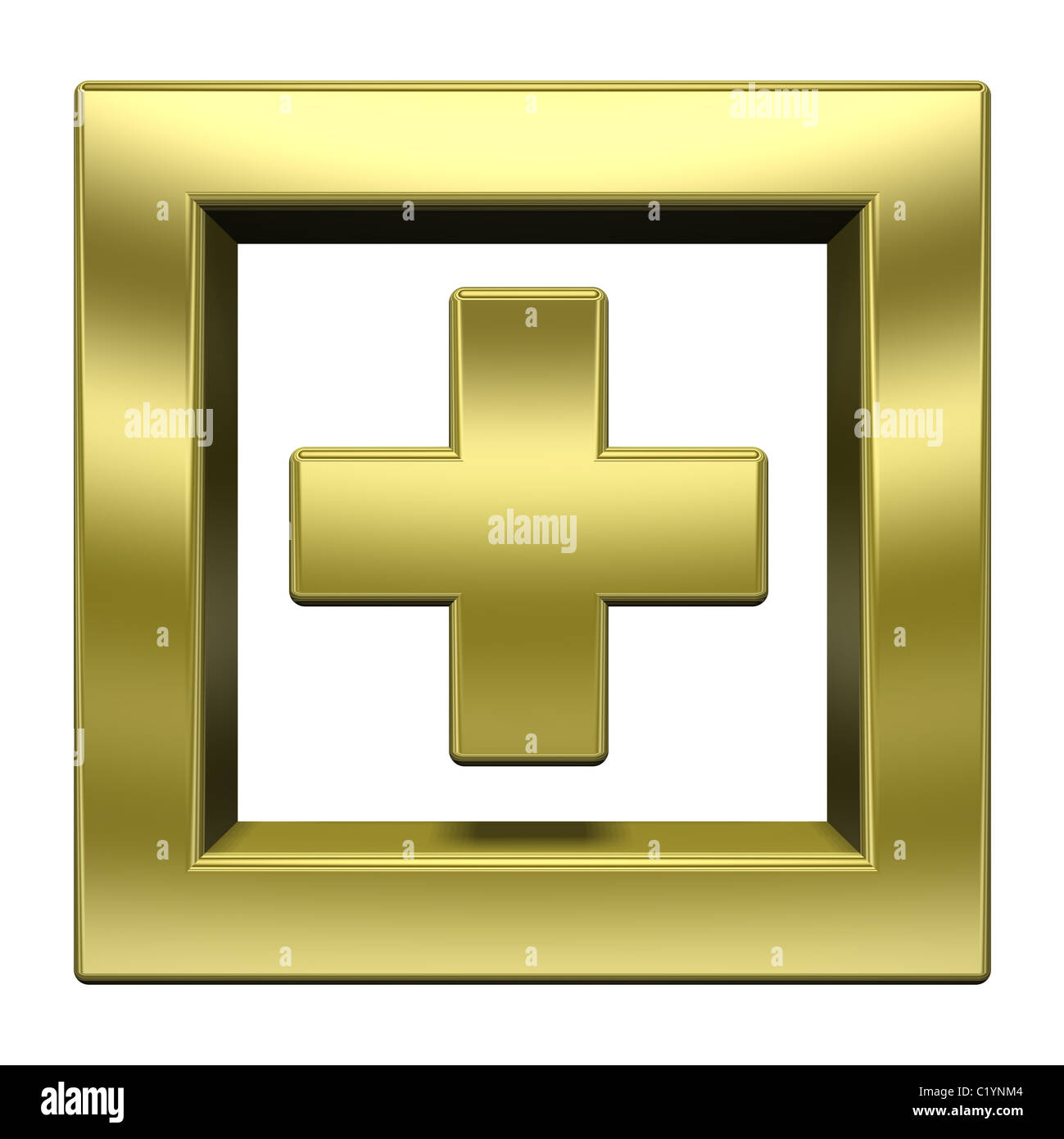 Gold cross in the square isolated on white Stock Photo - Alamy
