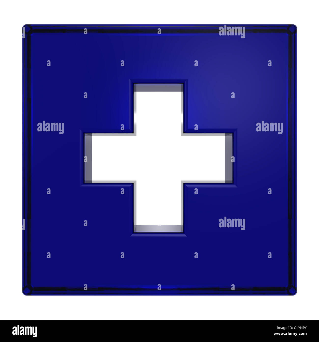 Cross in the blue square isolated on white Stock Photo - Alamy