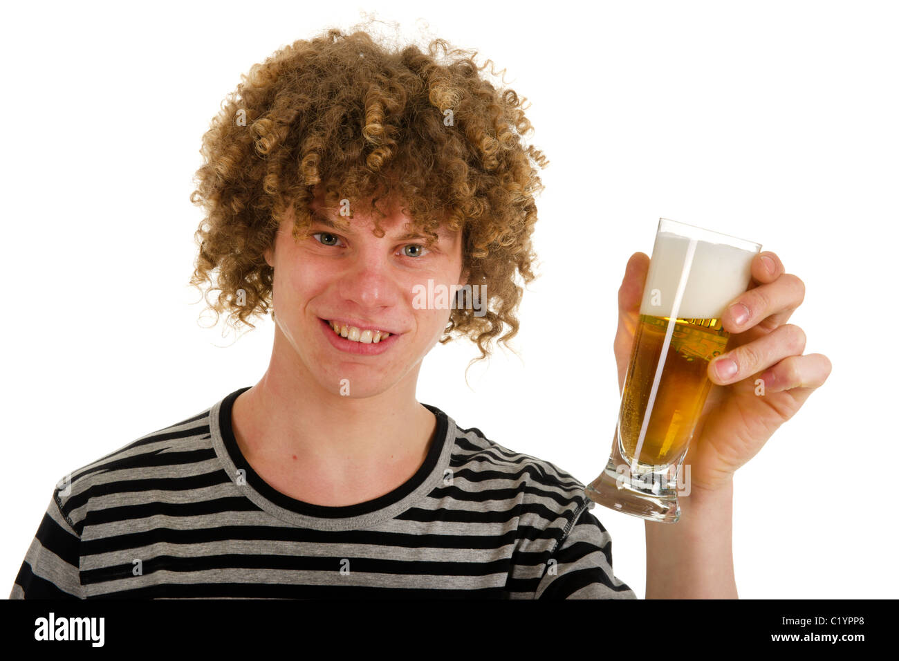 Drinking teenager with glass beer Stock Photo - Alamy