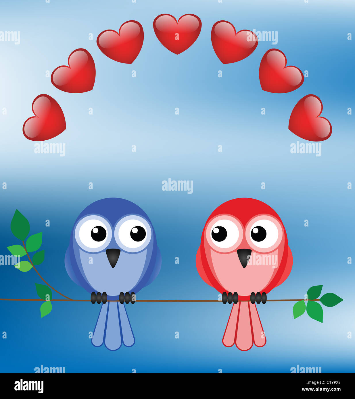 Two love birds sat on a branch Stock Photo - Alamy
