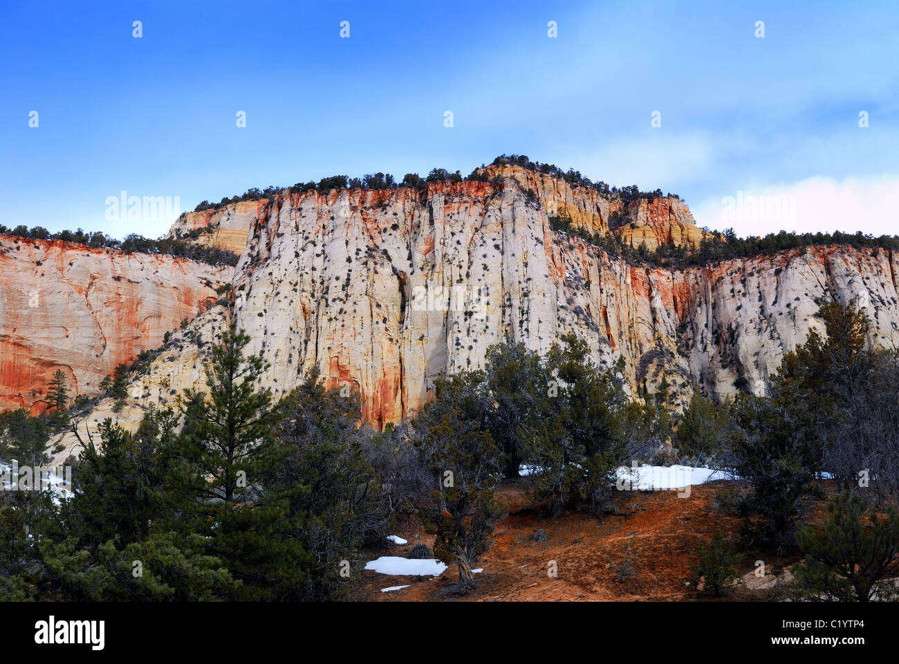 Zion National Park with landmark in the morning with red rocks, road ...