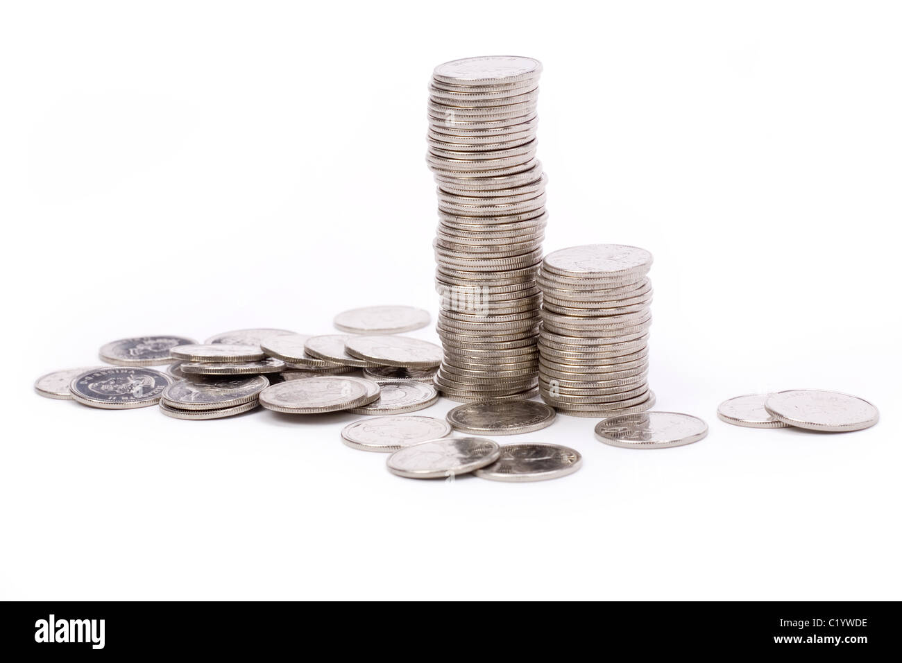 Coins Stack with white background Stock Photo - Alamy