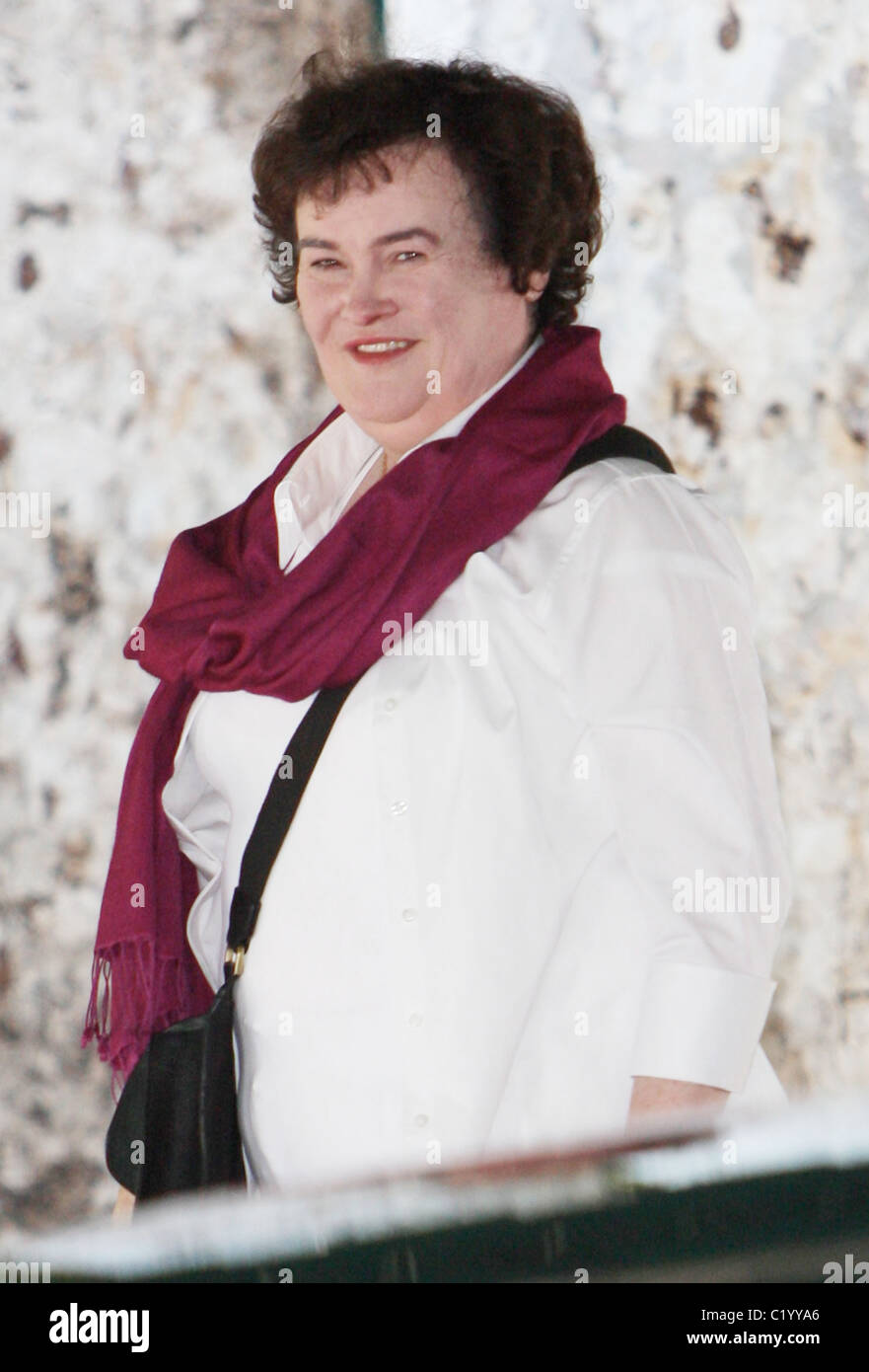 Susan Boyle poses for photographers as she arrives at her hotel. Los ...