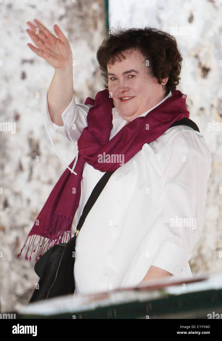 Susan Boyle poses for photographers as she arrives at her hotel. Los ...