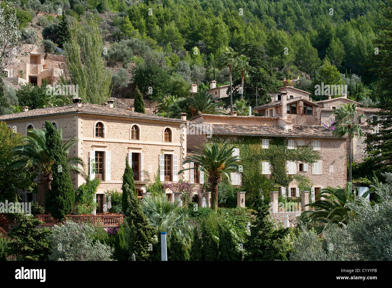 Beautiful view of typical Spanish houses in Mallorca, Spain Stock Photo ...