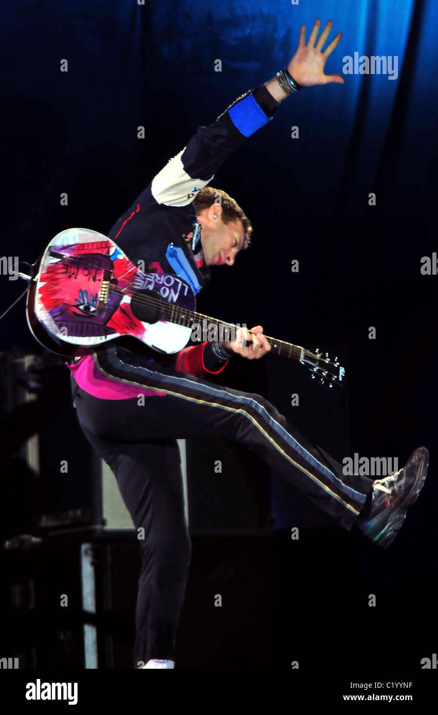 Chris Martin Coldplay perform live at the Lancashire County Cricket ...